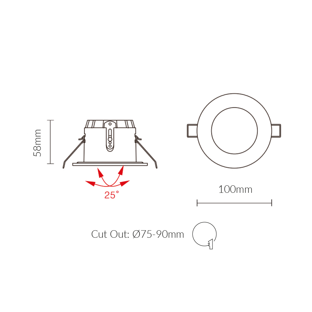 LED downlight 6W 700LM 3K IP65 (front) WHT TRM (D) - ANL Lighting